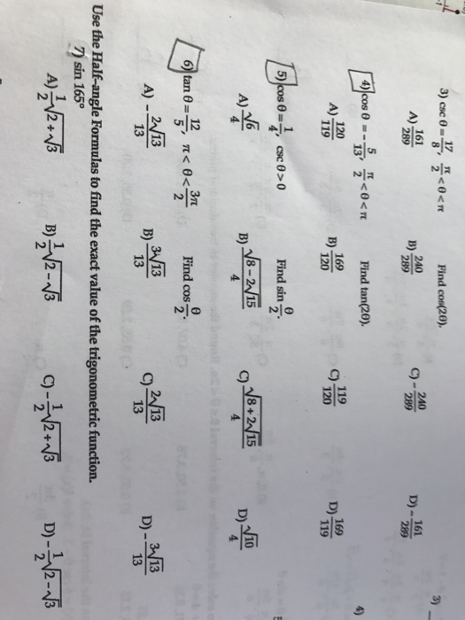 Solved Csci theta = 17/8, pi/2