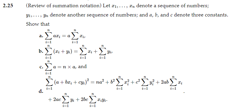 Solved 2.25 (Review of summation notation) ﻿Let x1,dots,xn | Chegg.com