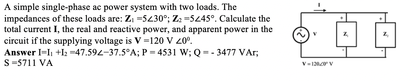 Solved A simple single-phase ac power system with two loads. | Chegg.com