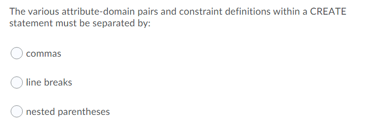 Solved The various attribute-domain pairs and constraint | Chegg.com