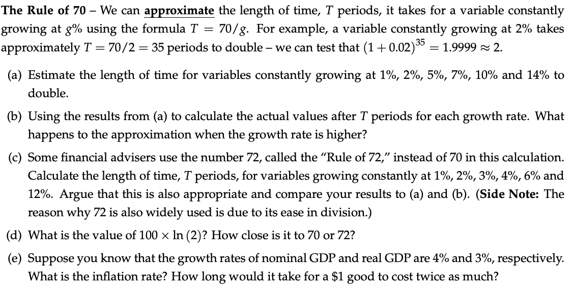 Solved The Rule of 70 - We can approximate the length of | Chegg.com