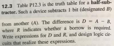Solved 12.3 Table P12.3 is the truth table for a half-sub- | Chegg.com