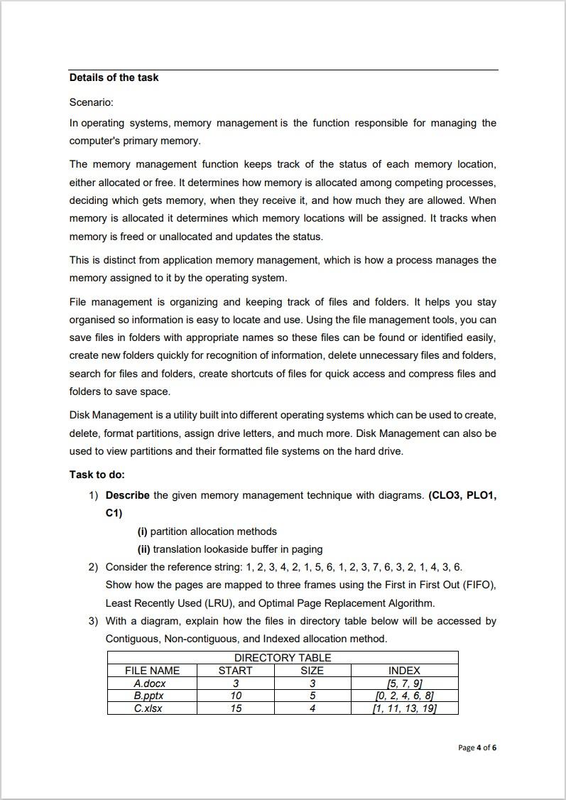 Solved Details of the task Scenario: In operating systems, | Chegg.com