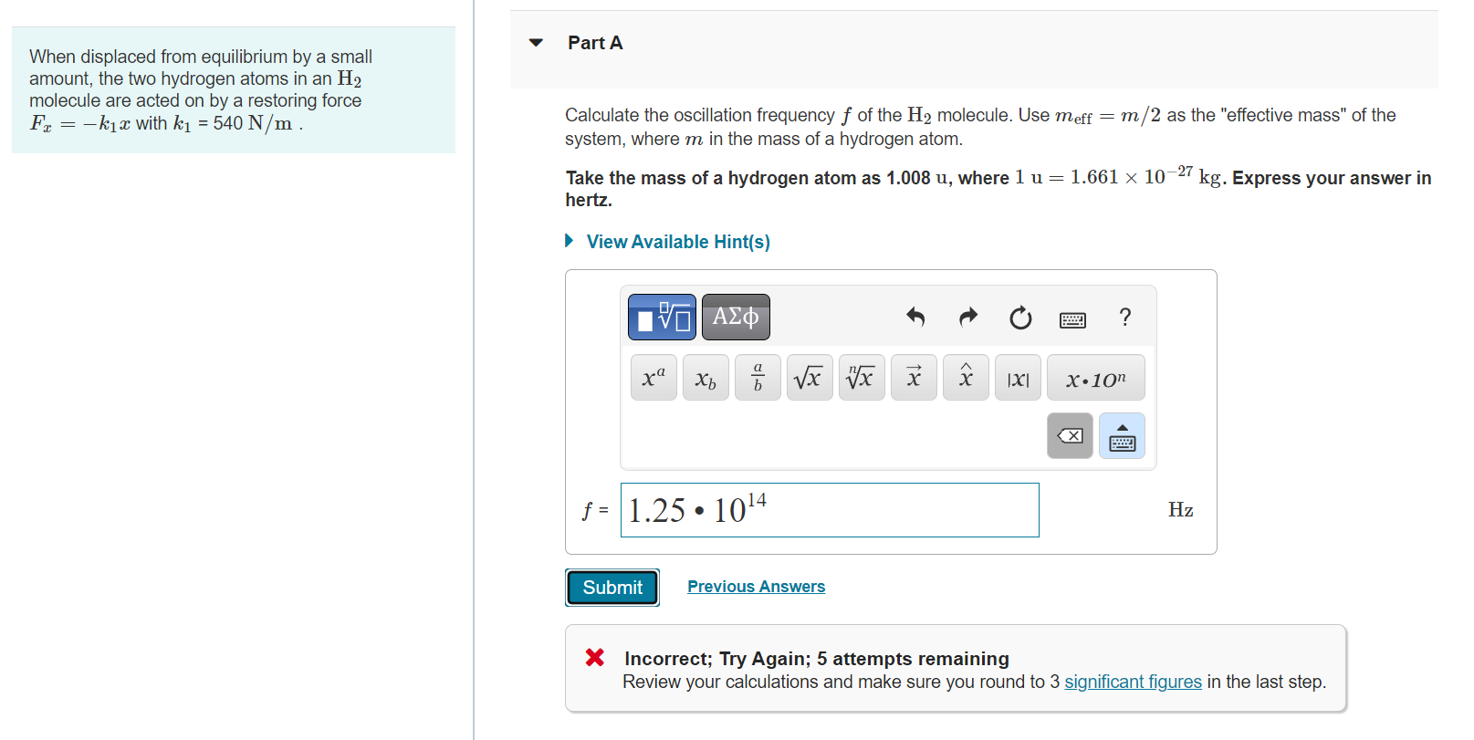 Solved When displaced from equilibrium by a small Part A | Chegg.com