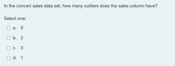 Solved In the concert sales data set, how many outliers does | Chegg.com