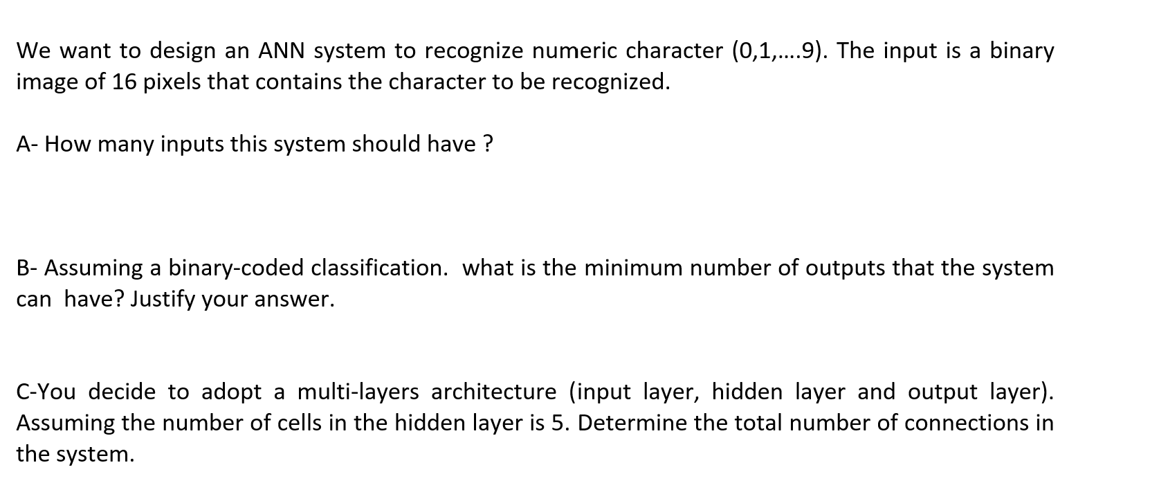 Solved We want to design an ANN system to recognize numeric | Chegg.com