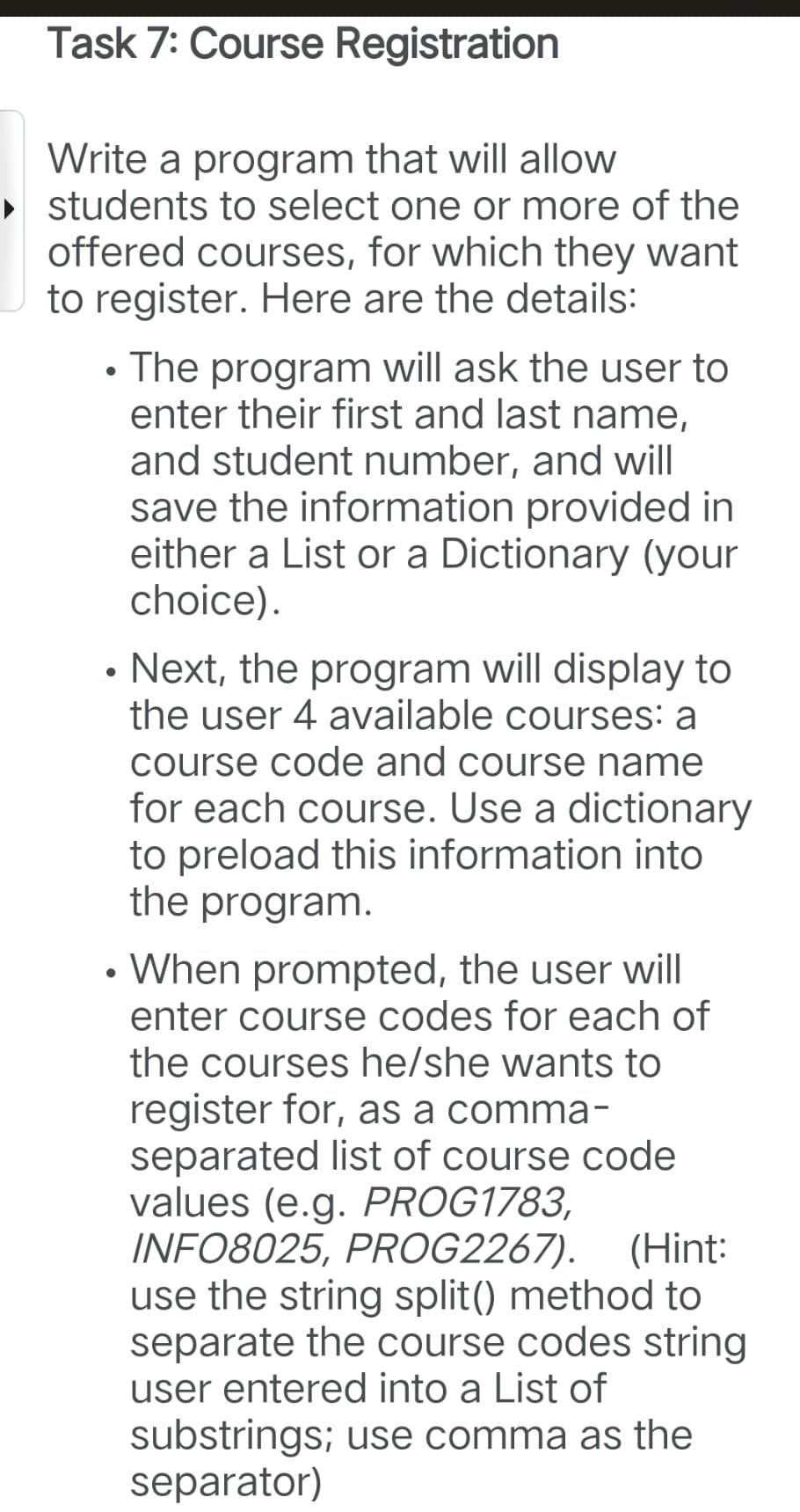 Solved Write a program that will allow students to select | Chegg.com