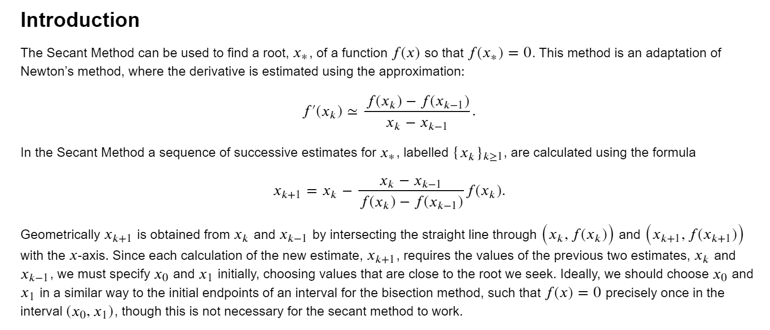 Solved Introduction The Secant Method can be used to find a | Chegg.com