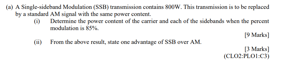 Solved (a) A Single-sideband Modulation (SSB) transmission | Chegg.com