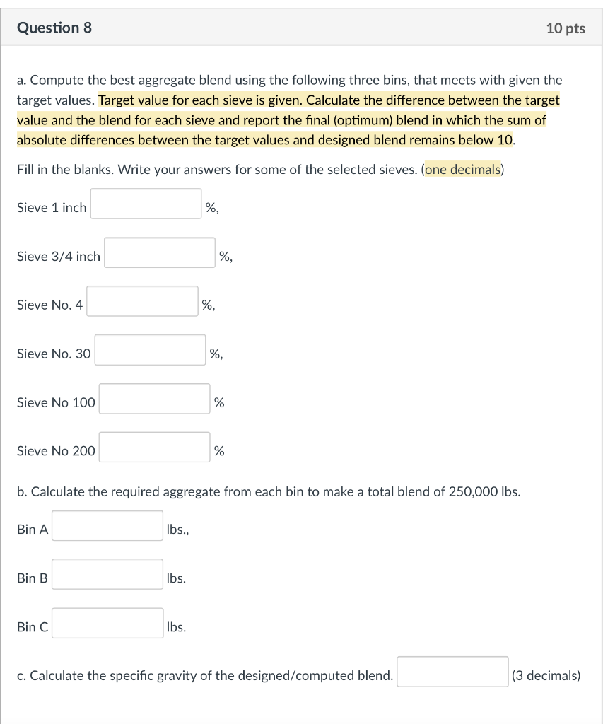 Solved Question 8 a. Compute the best aggregate blend using | Chegg.com