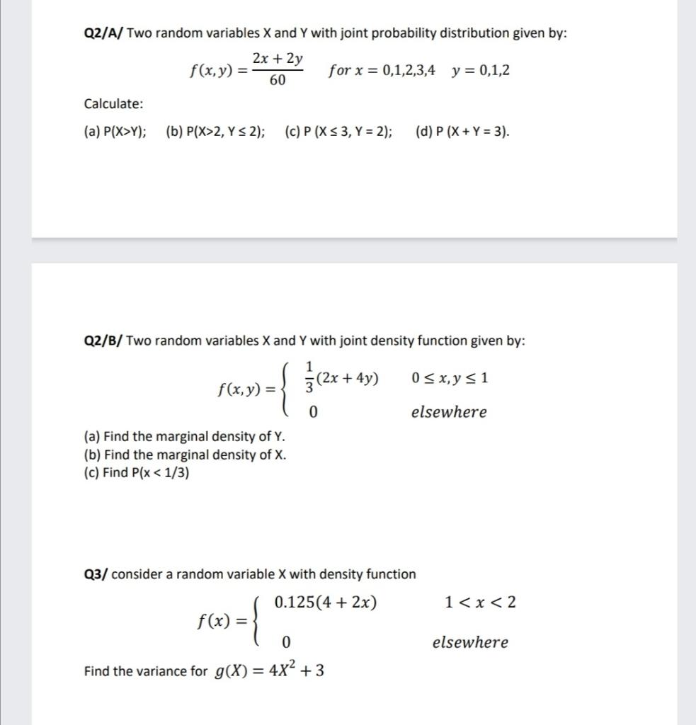 Solved Q2/A/ Two random variables X and Y with joint | Chegg.com