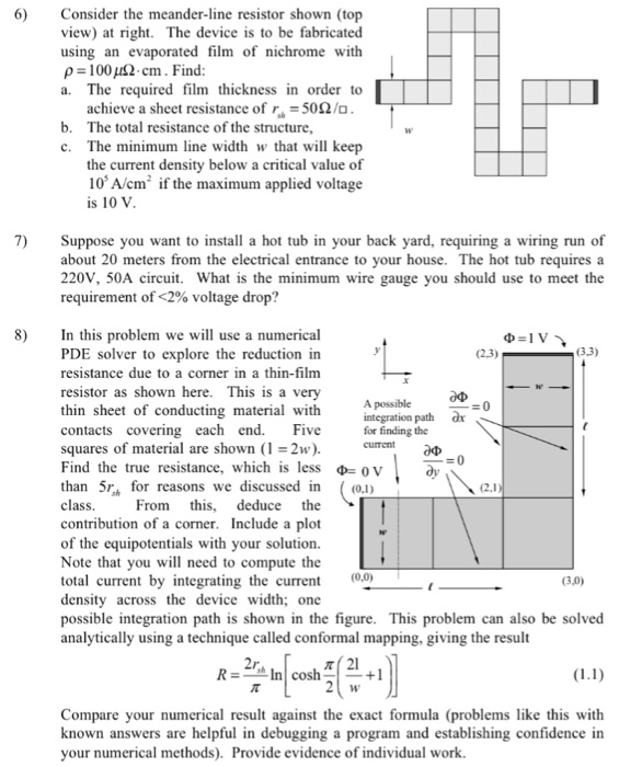 Solved 6) Consider the meander-line resistor shown (top | Chegg.com