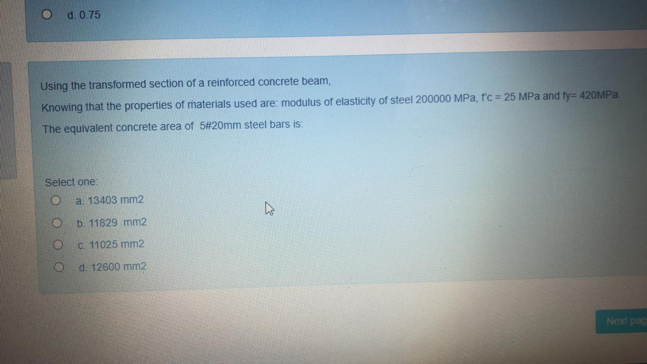 Solved 0 d. 0.75 Using the transformed section of a | Chegg.com