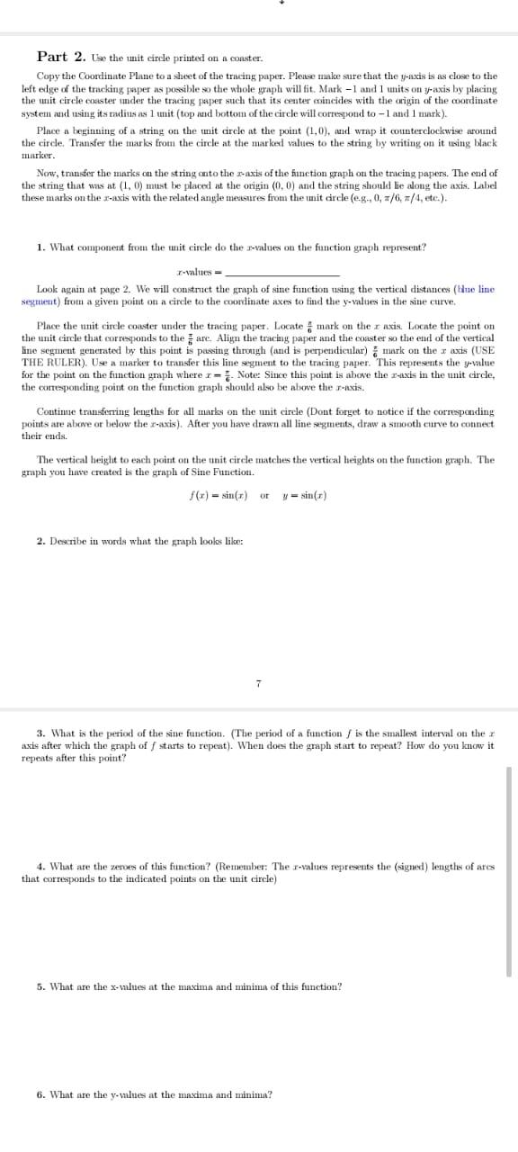 Solved Part 2. Use the unit circle printed on a coaster. | Chegg.com