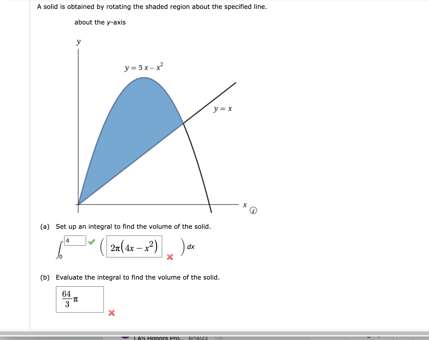 Solved A solid is obtained by rotating the shaded region | Chegg.com