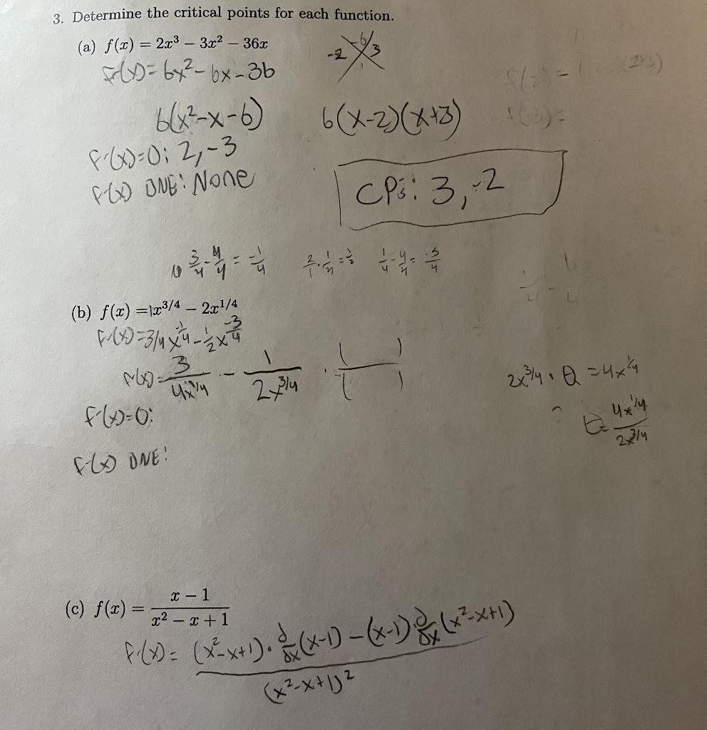 Solved 3. Determine the critical points for each function. | Chegg.com