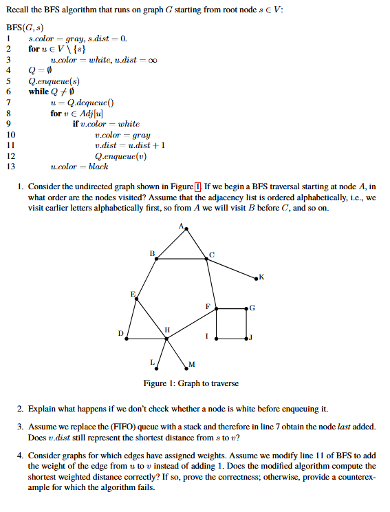 Solved Recall the BFS algorithm that runs on graph \( ﻿G \) | Chegg.com