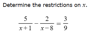 Solved Determine the restrictions on x.5x+1-2x-8=39 | Chegg.com
