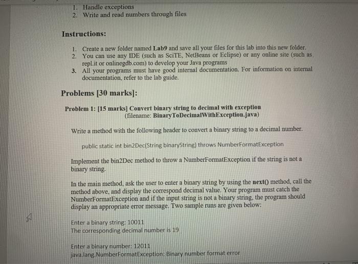 Solved 1. Handle exceptions 2. Write and read numbers | Chegg.com
