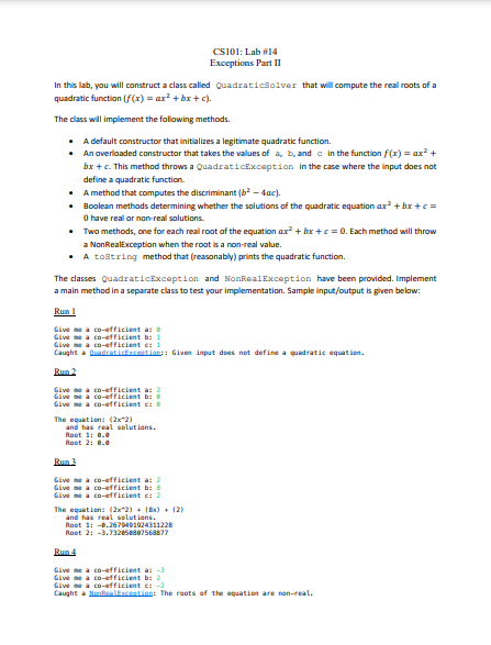 Solved CS101: Lab 14 Exceptions Part 11 In this lab, you | Chegg.com
