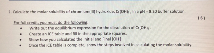 Solved 1. Calculate the molar solubility of chromium(III) | Chegg.com