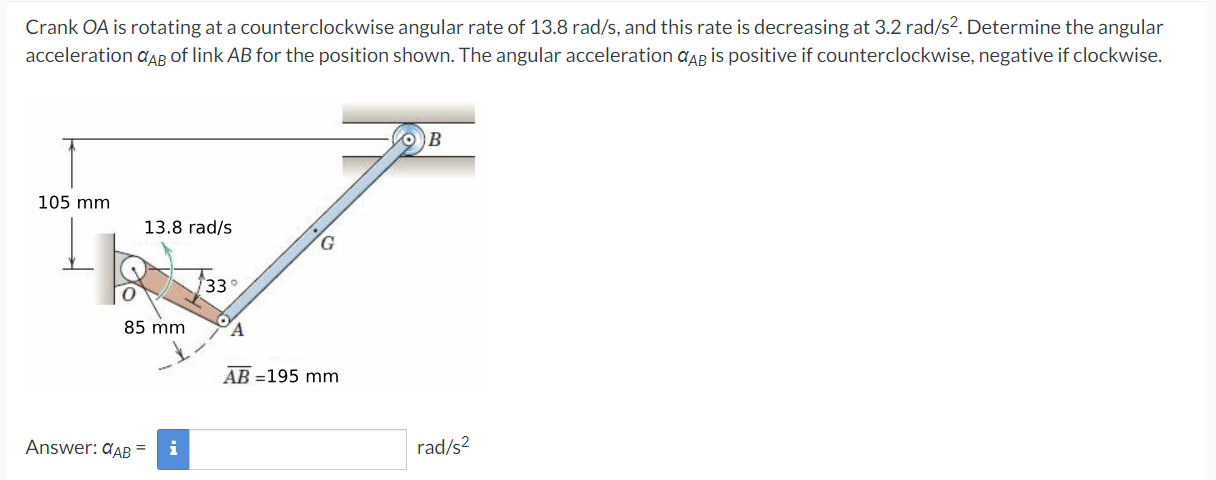 Solved Crank OA is rotating at a counterclockwise angular | Chegg.com
