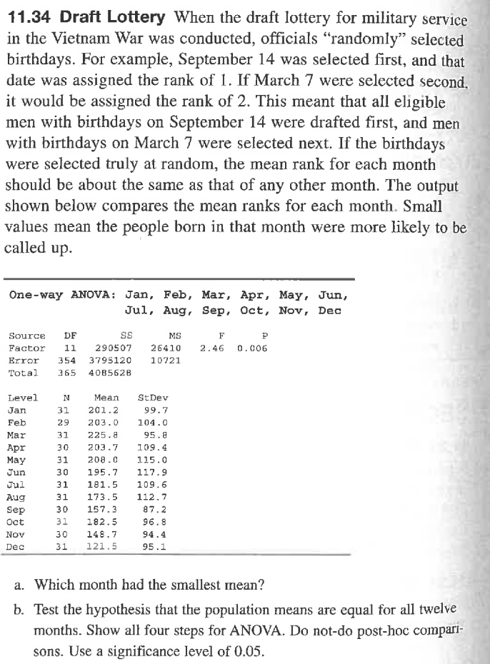 Solved 11.34 Draft Lottery When the draft lottery for | Chegg.com