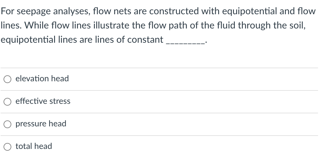 Solved For seepage analyses, flow nets are constructed with | Chegg.com