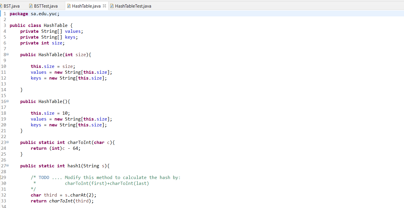 Solved a. Modify the hash1 function in HashTable.java to | Chegg.com