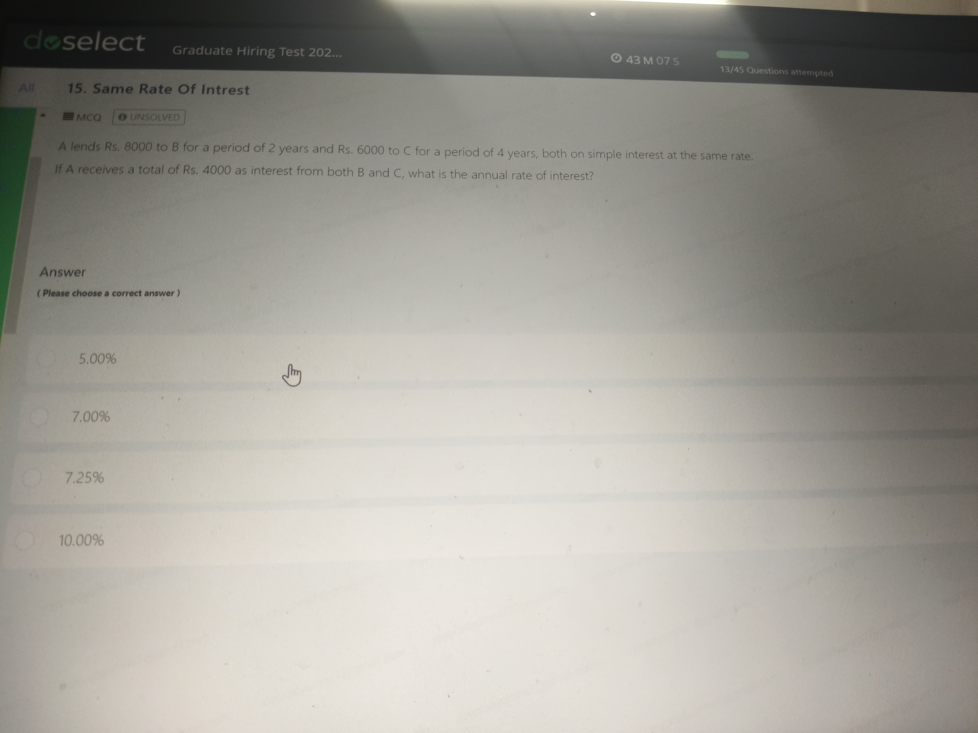 Solved A lends Rs. 8000 ﻿to B for a period of 2 ﻿years and | Chegg.com