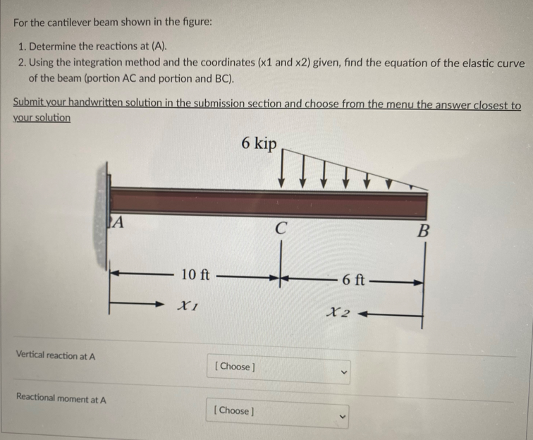 Solved For the cantilever beam shown in the figure: 1. | Chegg.com