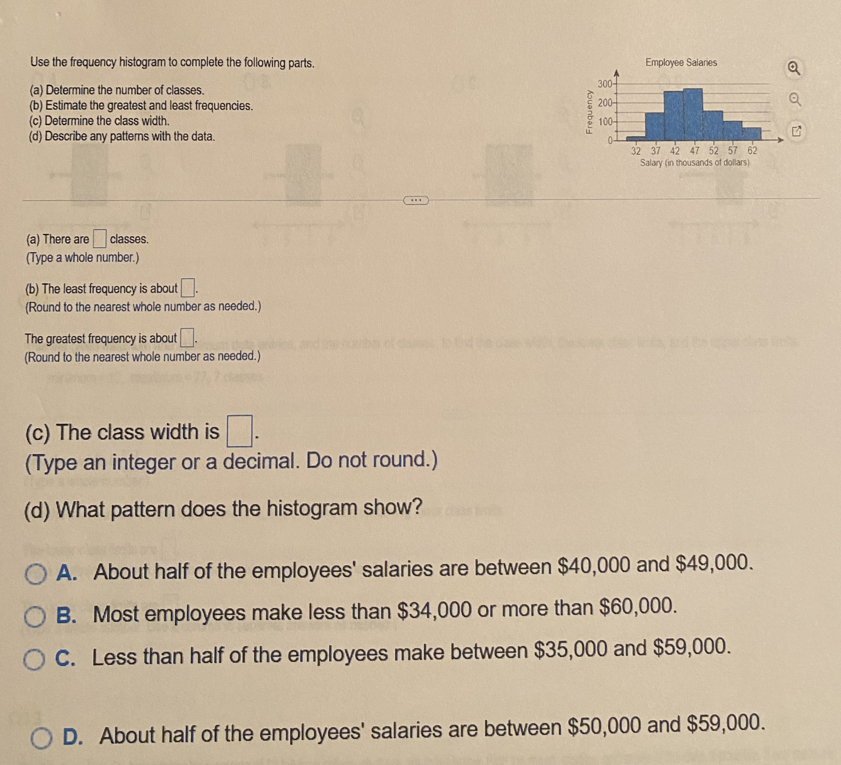 Solved Use the frequency histogram to complete the following | Chegg.com
