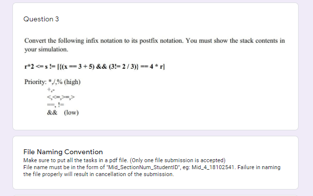 Solved Question 3 Convert the following infix notation to | Chegg.com