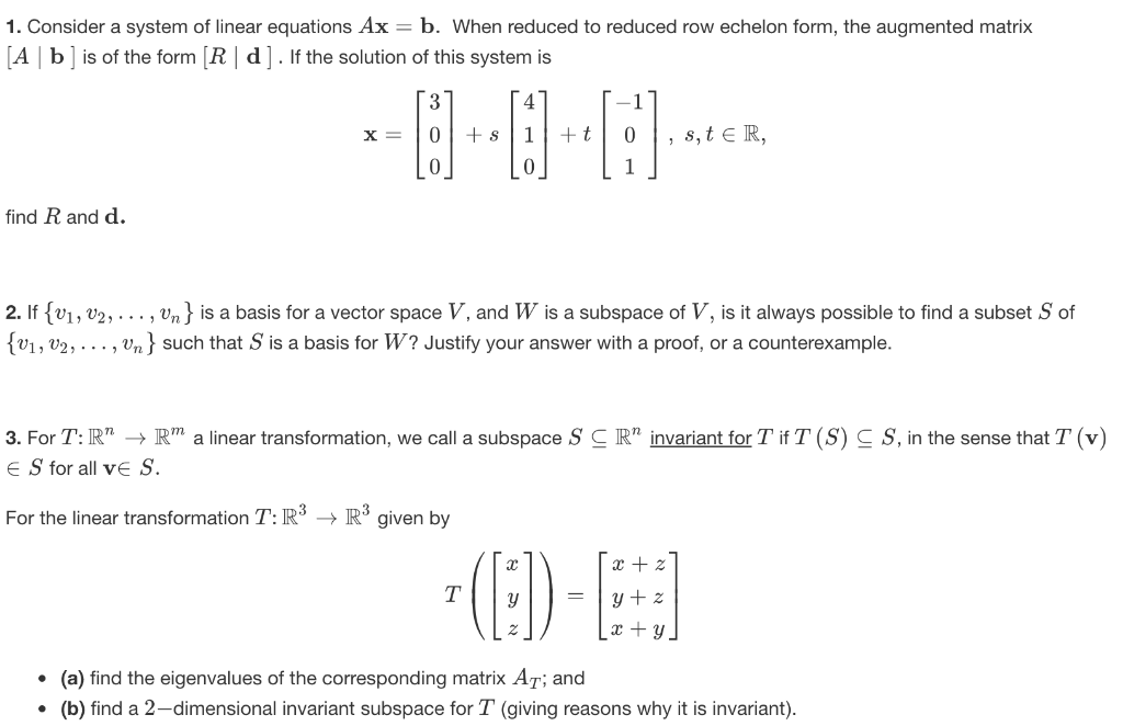 Solved 1. Consider a system of linear equations Ax = b. When | Chegg.com