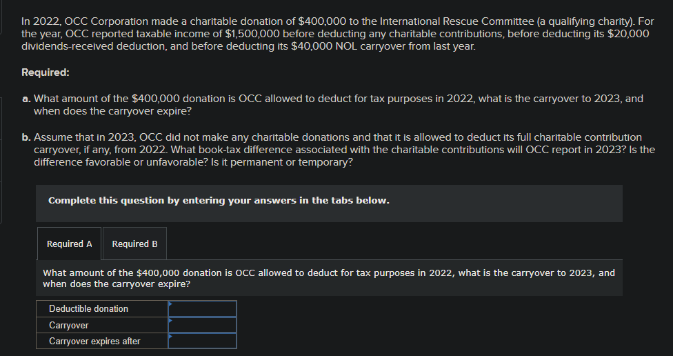 Solved Assume that in 2023, ﻿OCC did not make any charitable | Chegg.com