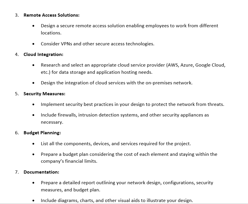 Solved evelop a comprehensive network design plan for | Chegg.com