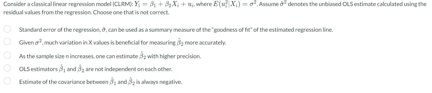 Solved Consider a classical linear regression model (CLRM): | Chegg.com