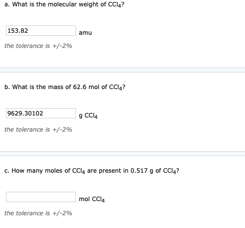 Solved a. What is the molecular weight of CCl4? 153.82 amu | Chegg.com