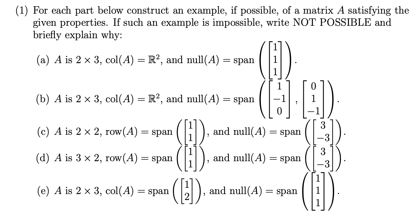 Solved (1) For each part below construct an example, if | Chegg.com