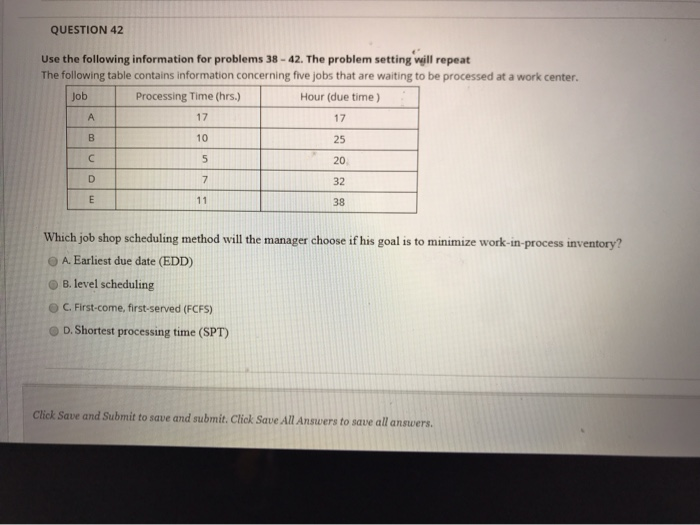 Solved QUESTION 42 Use the following information for | Chegg.com