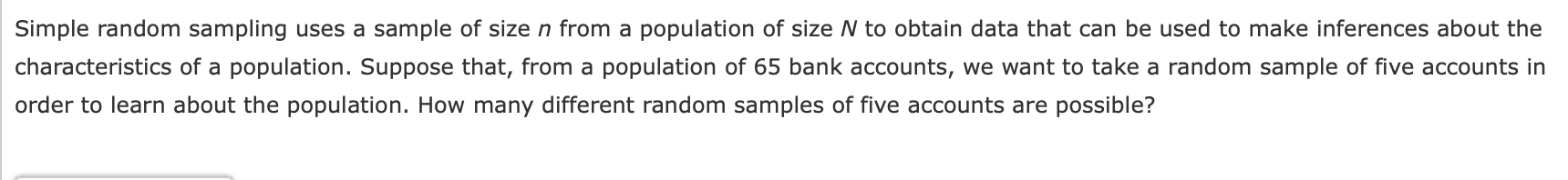 Solved Simple random sampling uses a sample of size n from a | Chegg.com
