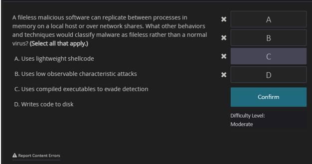 Solved X A A fileless malicious software can replicate | Chegg.com