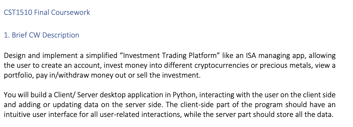 Solved CST1510 Final Coursework 1. Brief CW Description | Chegg.com