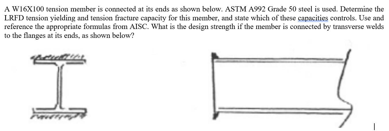 Solved A W16X100 tension member is connected at its ends as | Chegg.com