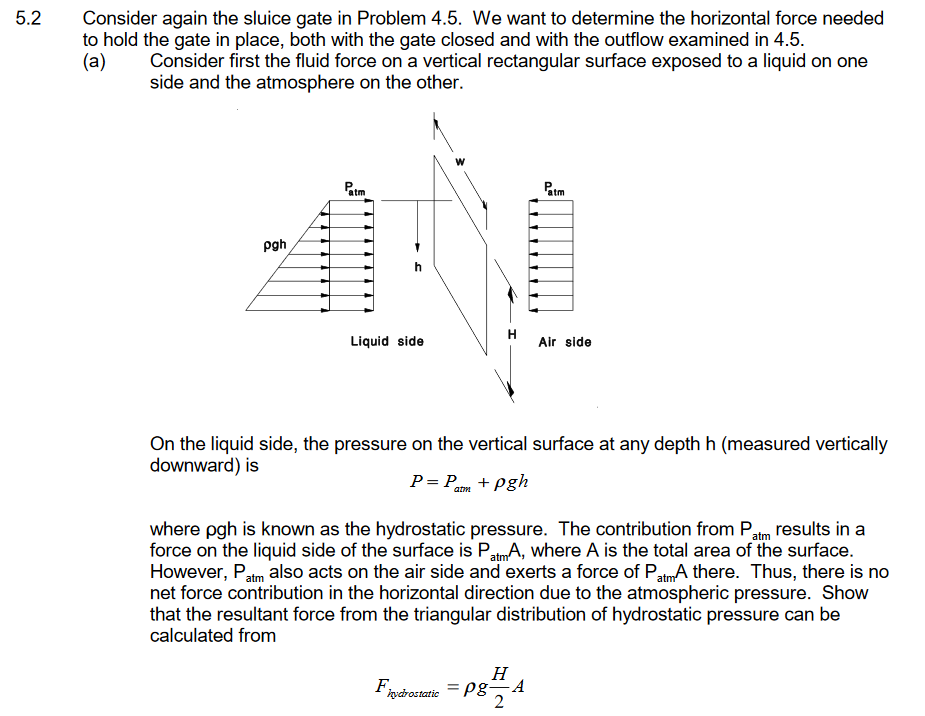 Solved .2 Consider again the sluice gate in Problem 4.5. We | Chegg.com