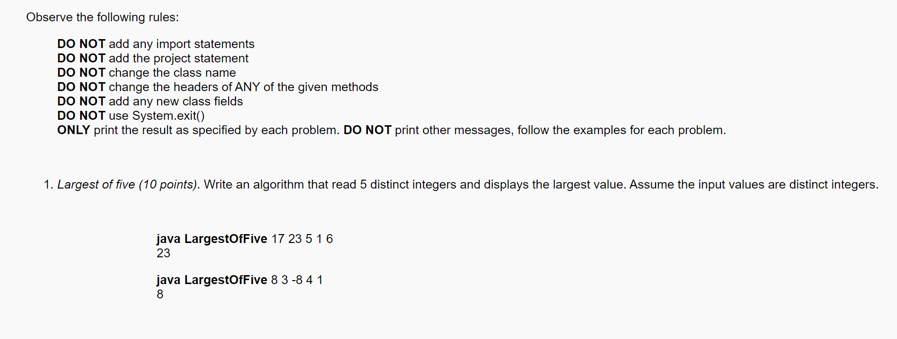Solved Observe the following rules: DO NOT add any import | Chegg.com