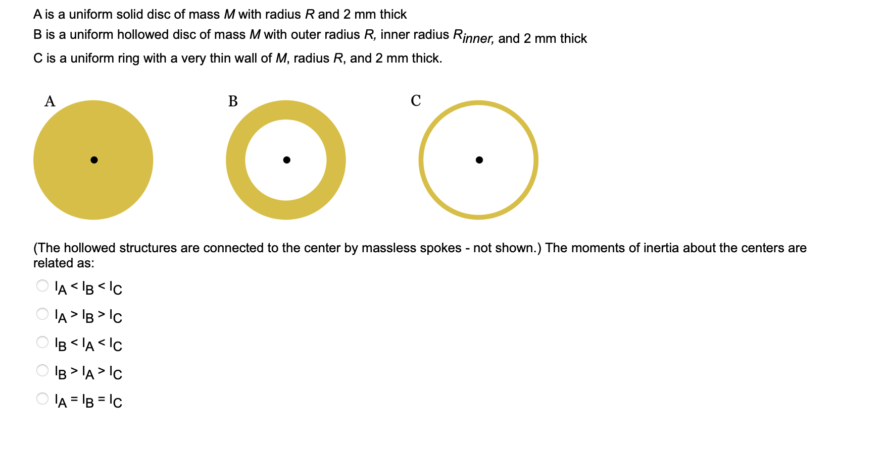 Solved A is a uniform solid disc of mass M with radius R and | Chegg.com