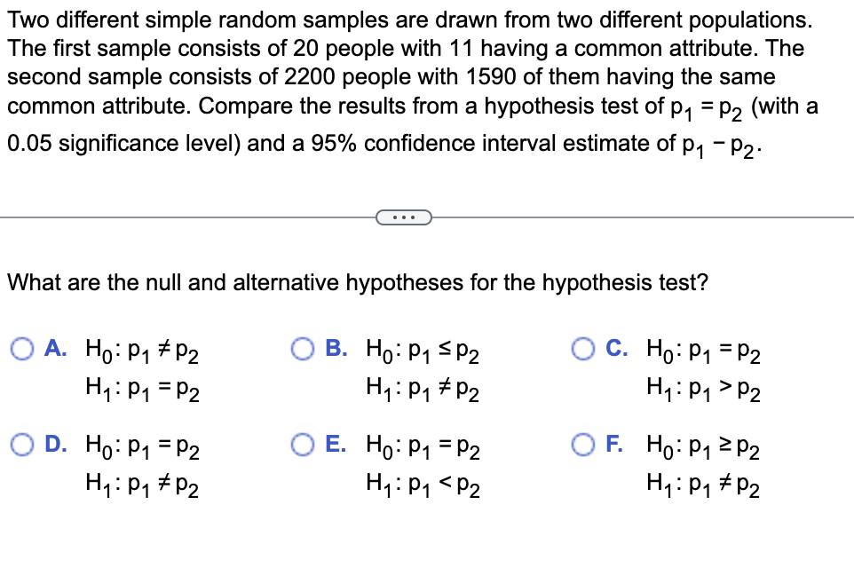 Solved Two different simple random samples are drawn from | Chegg.com