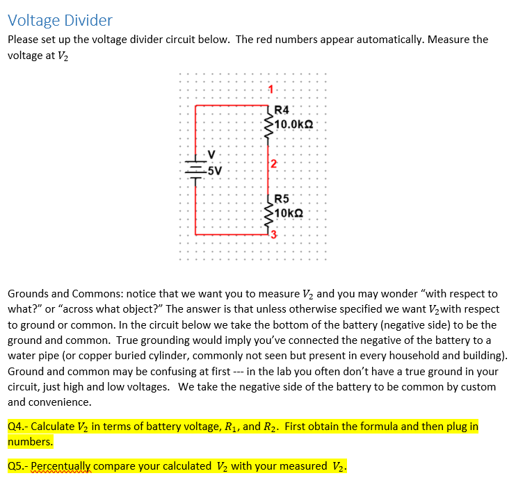 Solved Voltage Divider Please set up the voltage divider | Chegg.com