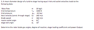 Solved 3. A mean dameter design of a turbine stage having | Chegg.com